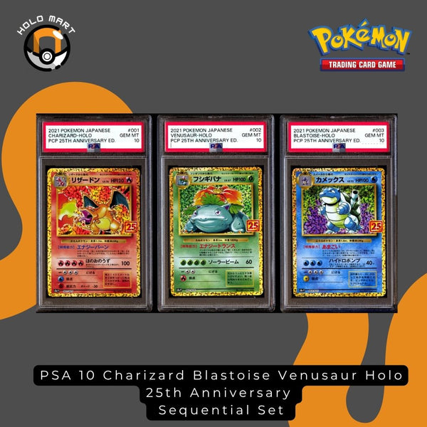 PSA 10 Charizard Blastoise Venusaur 001-003/025 25th Anniversary - Seq – Holo Mart